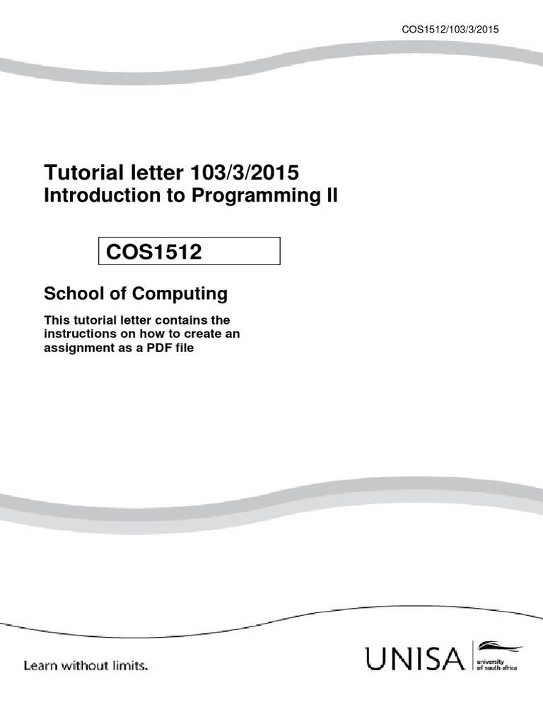 Tutorial Letter 103/3/2015: Introduction To Programming II | PDF | Operating System Families ...