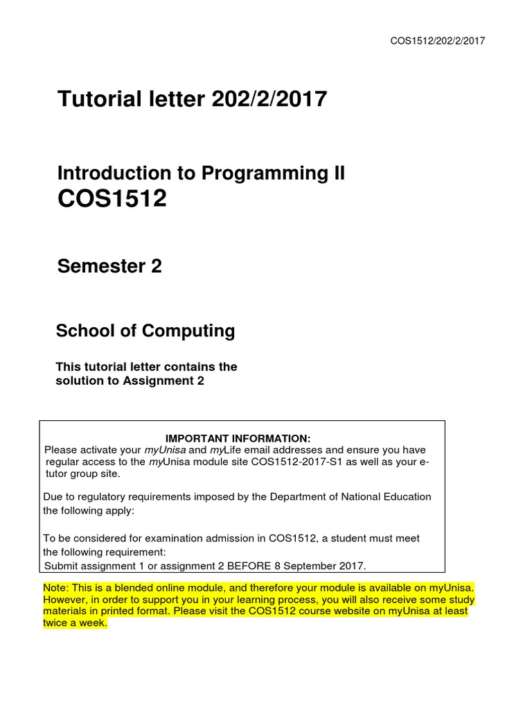COS1512 Tutorial 202 | PDF | Class (Computer Programming) | Constructor ... COS1512 Tutorial 202 | PDF | Class (Computer Programming) | Constructor ...