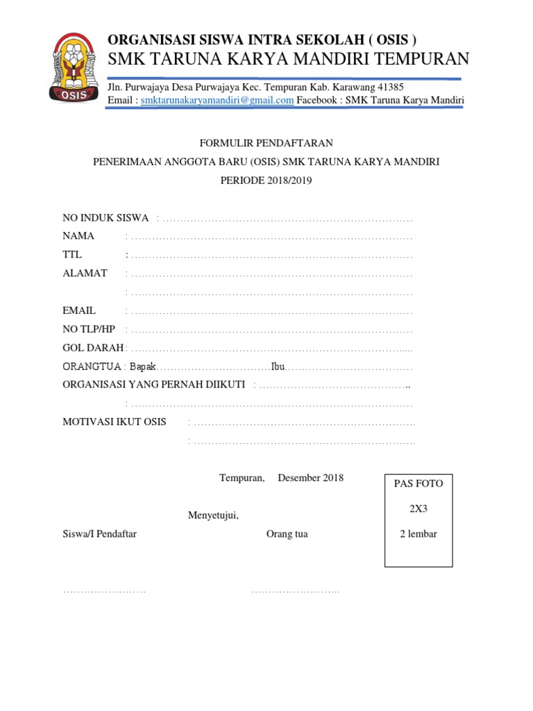 Formulir Pendaftaran Osis | PDF