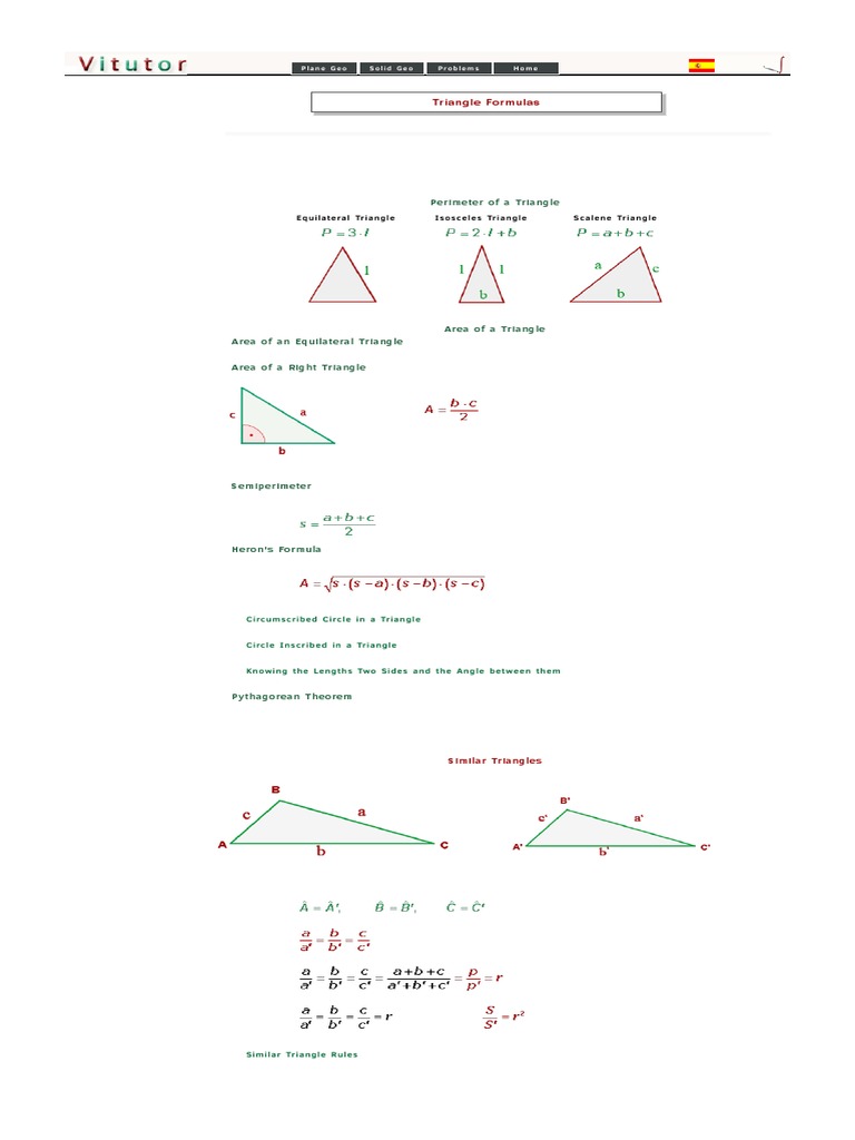 Triangle Formulas - HTML PDF | PDF | Teaching Methods & Materials