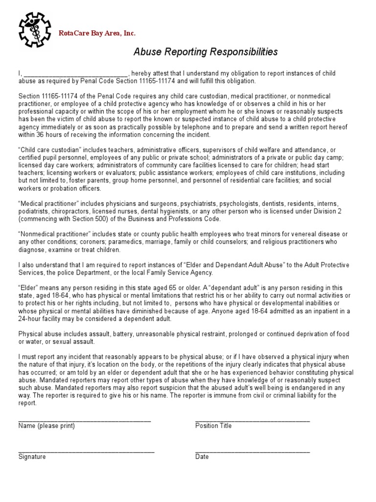 Understanding Mandated Reporting Responsibilities: Acknowledging the ...