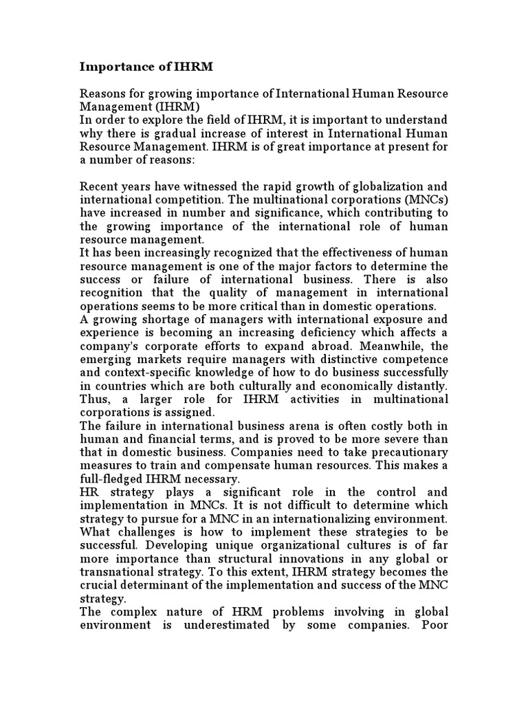 Importance of IHRM | PDF | International Business | Multinational ...