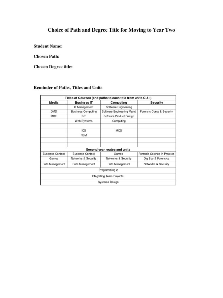 Year Two Degree Path Selection Guide | PDF