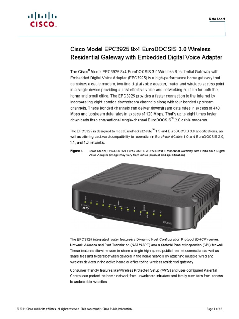 Cisco Model EPC3925 8x4 EuroDOCSIS 3.0 | PDF | Session Initiation ...