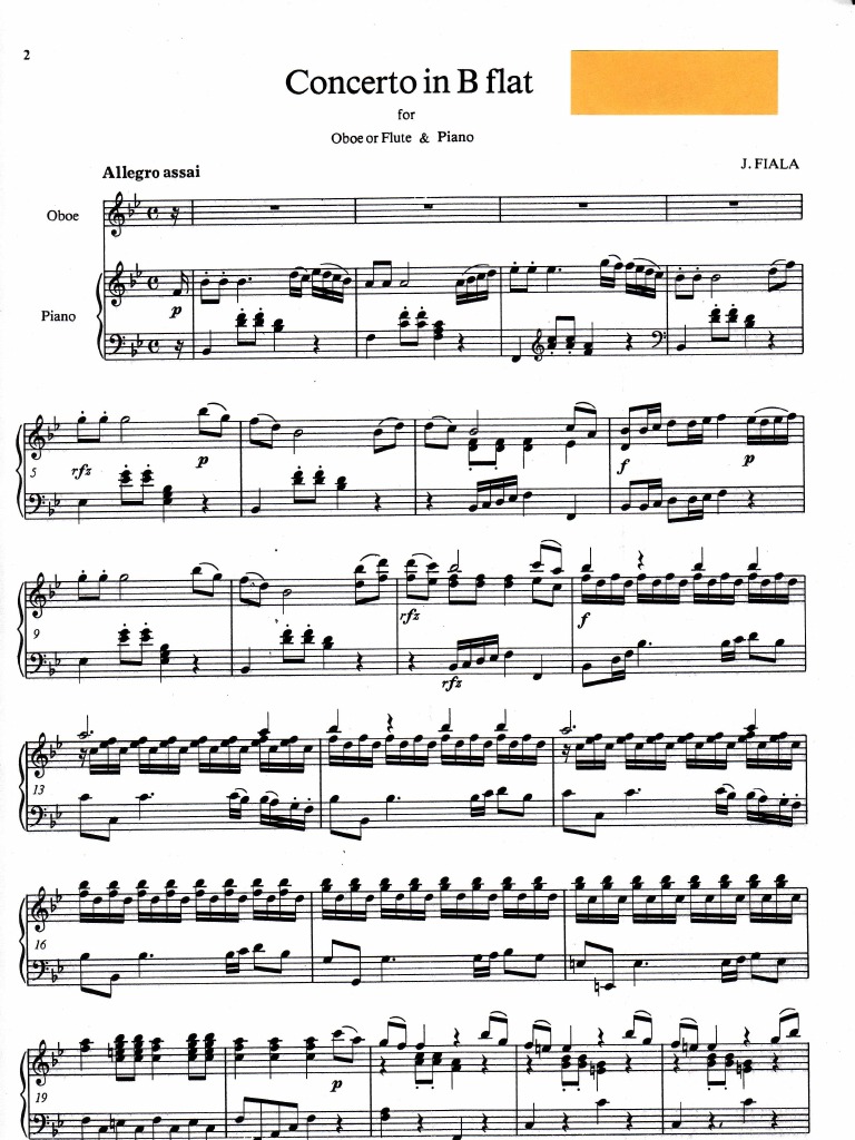 Josef FIALA - Oboe Concerto in B Major-Oboe and Piano | PDF
