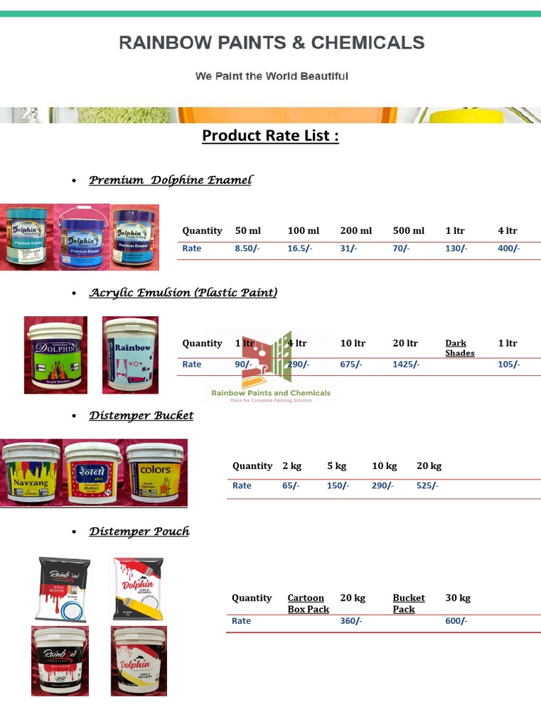 Rainbow Paints Product Rate List | PDF