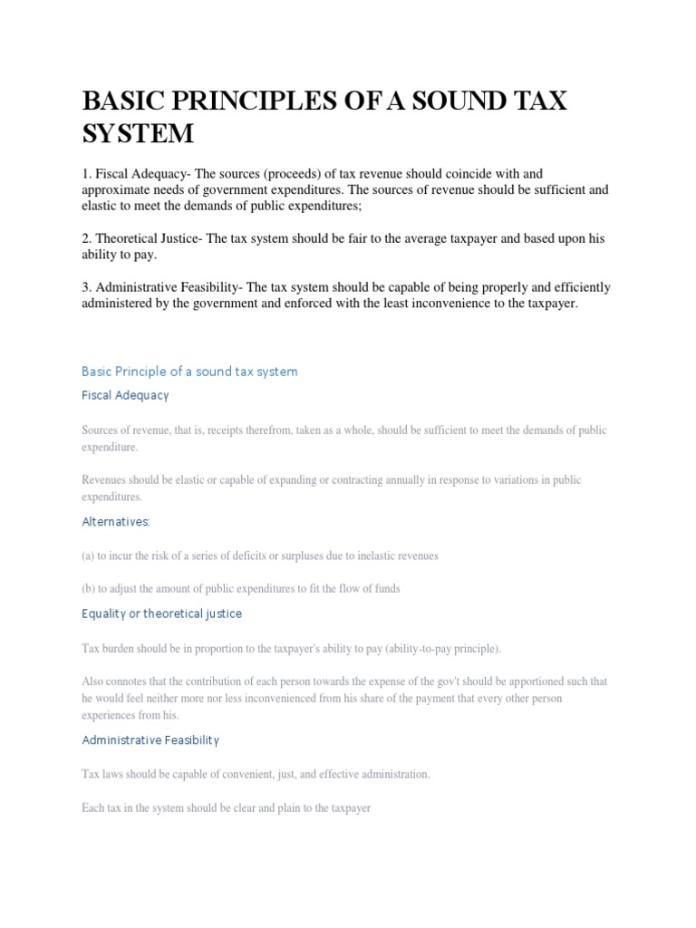 Basic Principles of A Sound Tax System in The PH | PDF