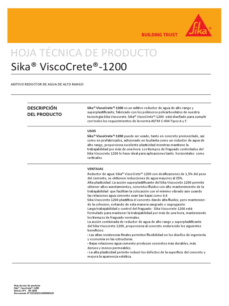 Sika ViscoCrete-1200 | PDF | Hormigón | Cemento