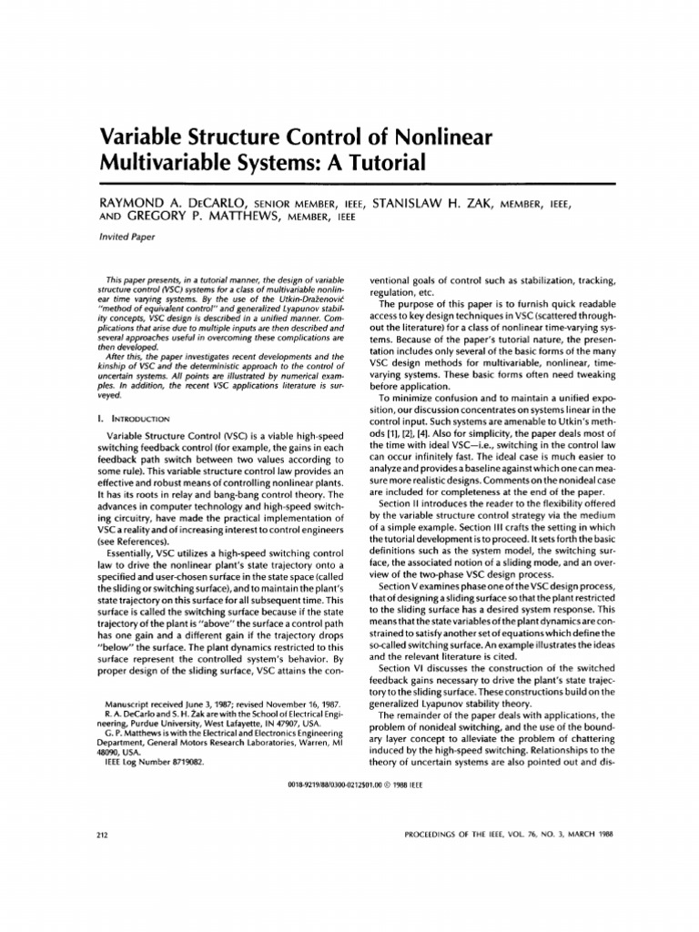 Nonlinear Multivariable Control Tutorial | PDF | Control Theory ...