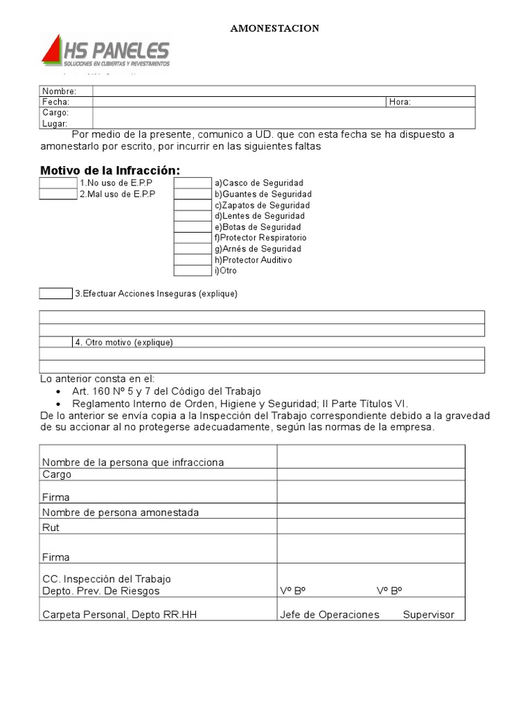 Formato Amonestacion HS Paneles | PDF