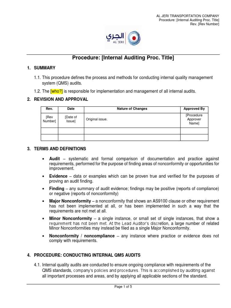 Procedure - Internal Auditing | Internal Audit | Audit