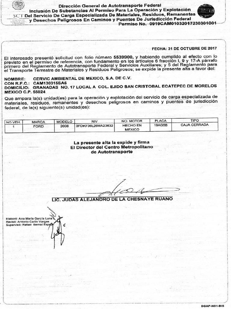 Autorizacion SCT | PDF