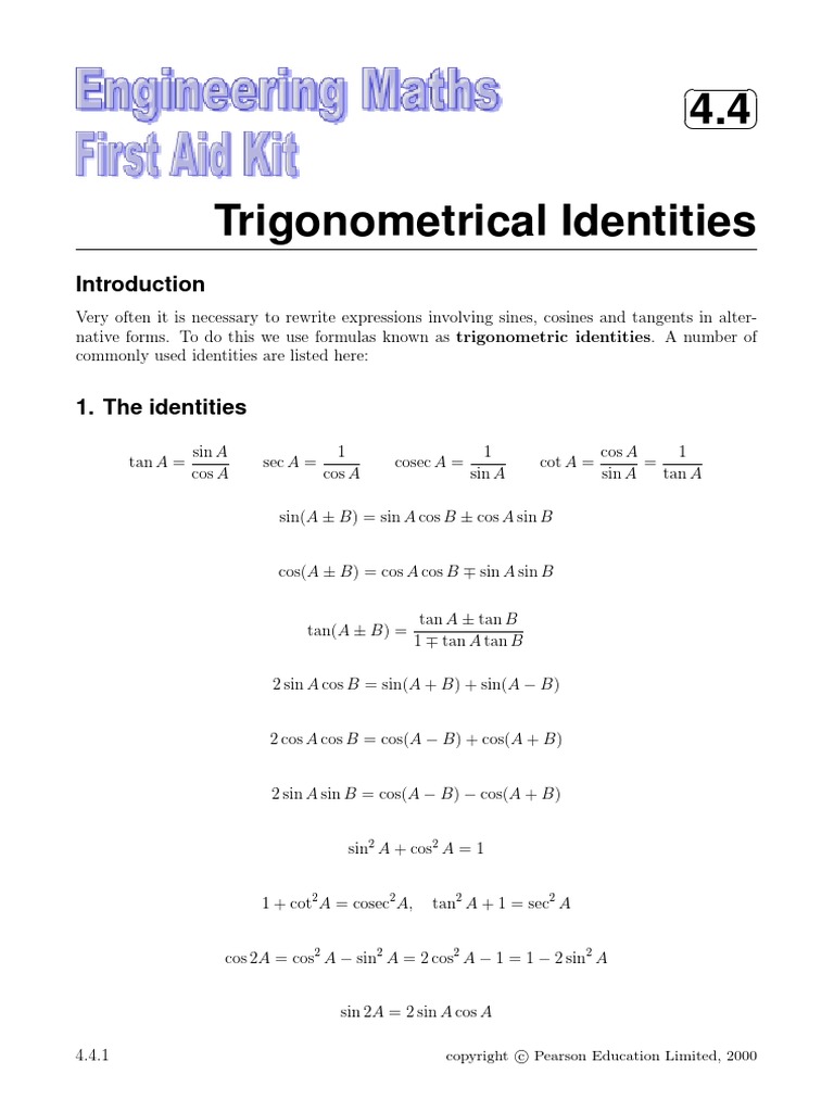 4.4 Trigonometrical Identities | PDF | Trigonometric Functions | Sine