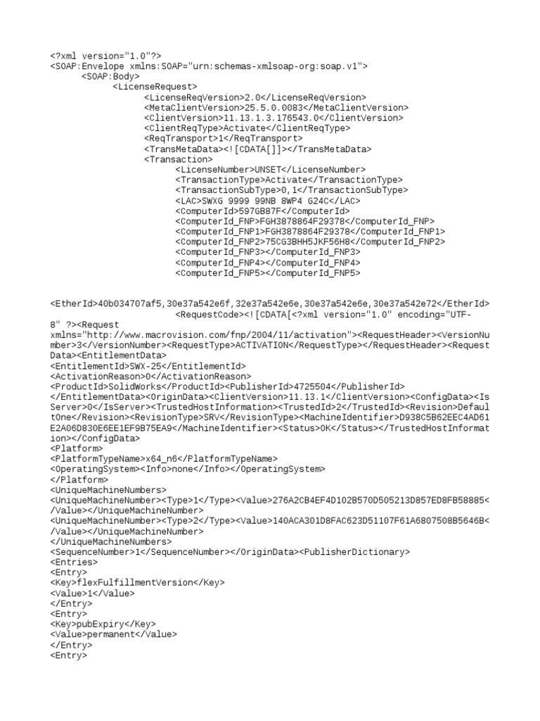 SWActivateRequest 9000009999997937NB8WP4KC FGH3878864F29378 | PDF | Data Serialization Formats | Xml
