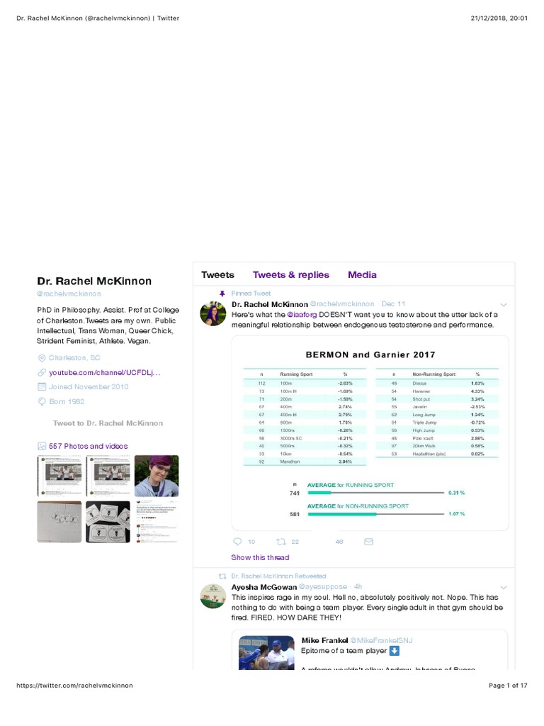 Dr. Rachel McKinnon (@rachelvmckinnon) - Twitter | PDF | Gender ...