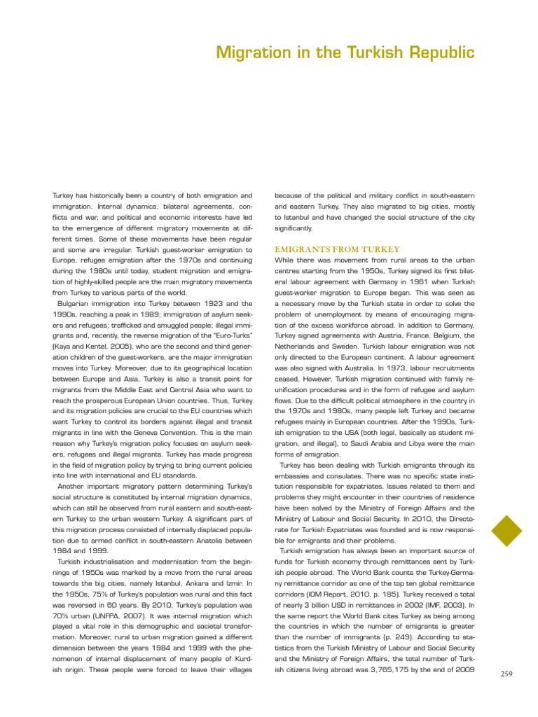Migration in The Turkish Republic: Emigrants From Turkey | PDF ...