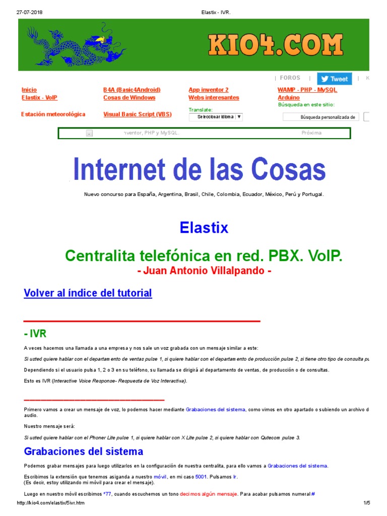 Elastix - 5 IVR | PDF | Respuesta de Voz Interactiva | Informática