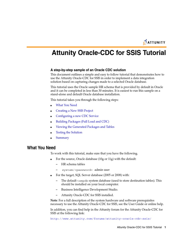 Attunity Oracle-CDC For SSIS - Sample Tutorial | PDF | Oracle Database | Microsoft Sql Server
