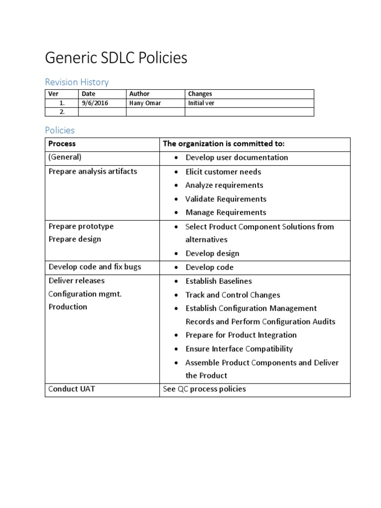 Generic SDLC Policies | PDF