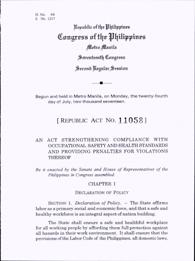 RA 11058 - An Act Strengthening Compliance with Occupational Safety and ...