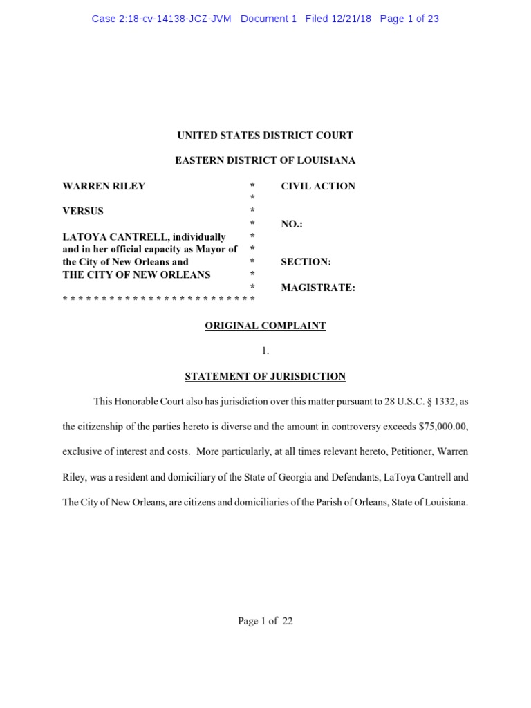 Warren Riley Lawsuit | PDF | Federal Emergency Management Agency | Lawsuit