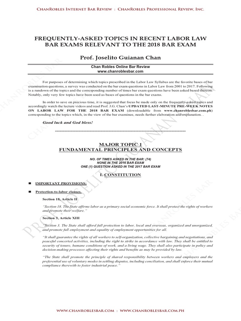 Frequently Asked Topics in Recent Labor Law Bar Exams Relevant To The ...