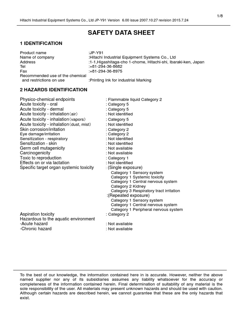 Safety Data Sheet: 1 Identification | PDF | Toxicity | Firefighting