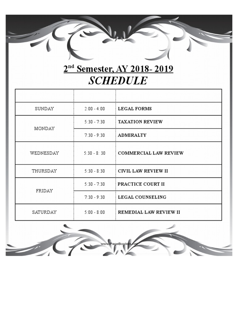 2nd Semester 2018-2019 Law School Class Schedule | PDF