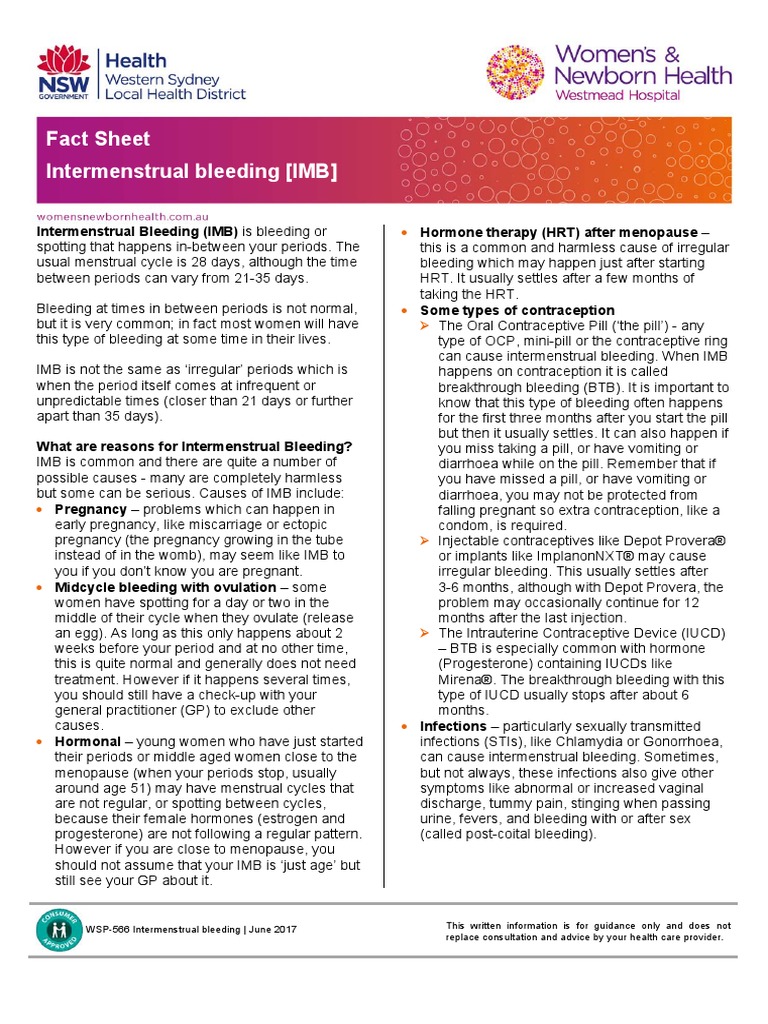 Fact Sheet Intermenstrual Bleeding FINAL May 2017 | PDF | Menstrual ...