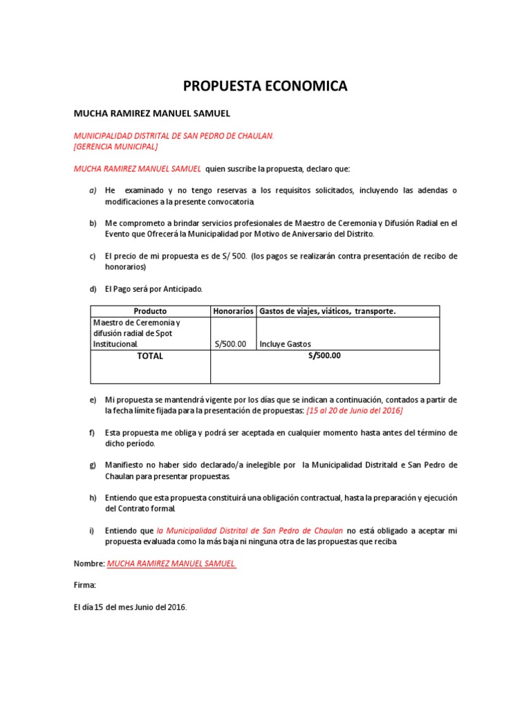 Propuesta Economica | PDF