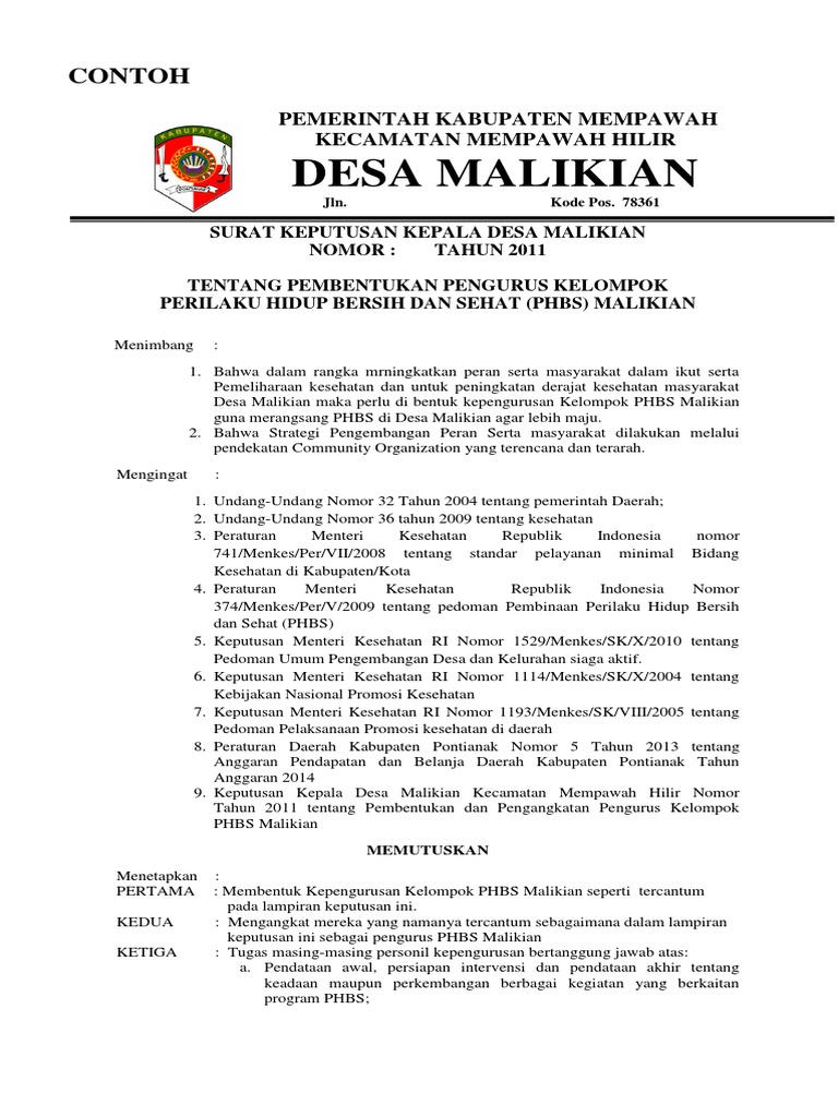 Contoh SK PHBS Malikian | PDF