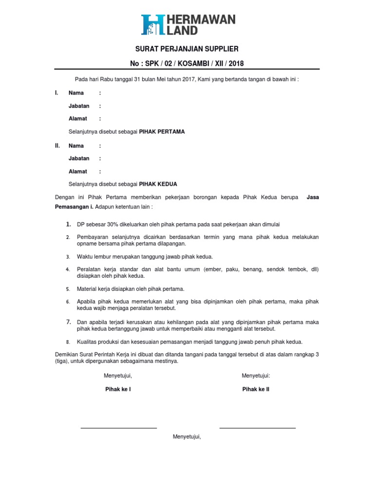 Contoh SPK Jasa Pemasangan | PDF