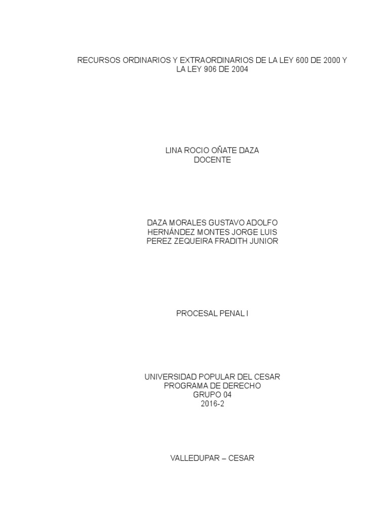 Recursos de Ley 600 y 906 en Colombia | PDF | Apelación | Ley procesal