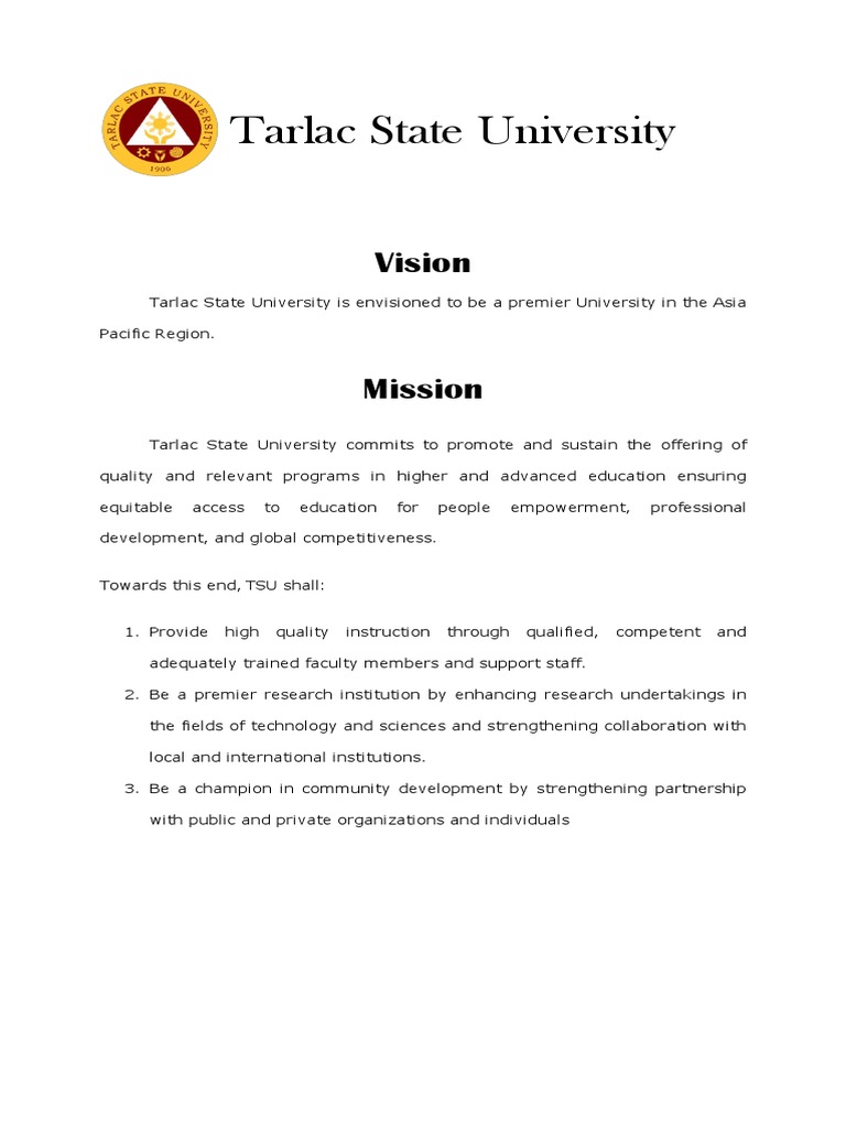 TSU & CBA Mission and Vision | Download Free PDF | Business ...