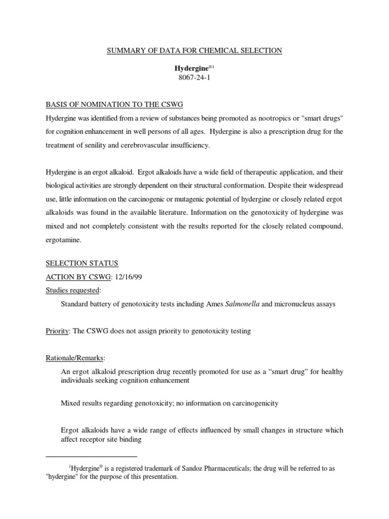 Hydergine | PDF | Dose (Biochemistry) | Chemistry