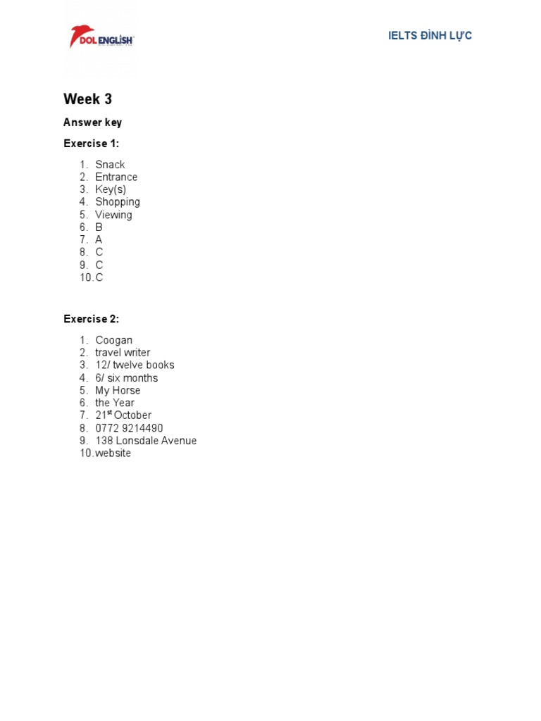 Week 3: Answer Key Exercise 1 | PDF