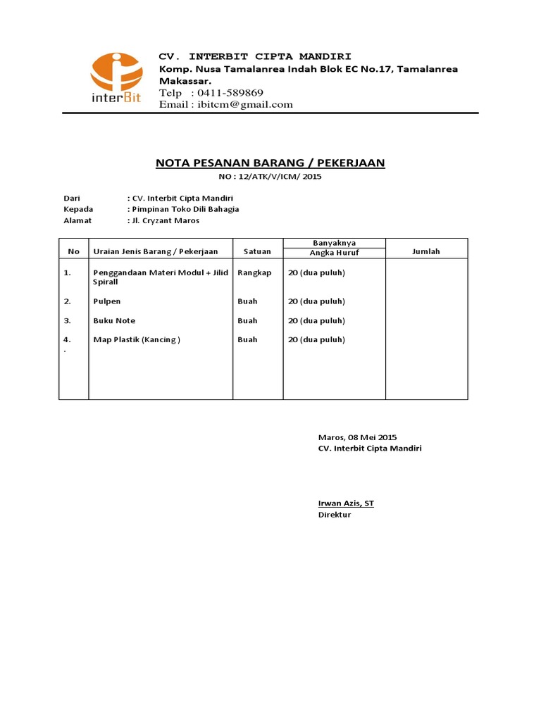 Nota Pesanan dan Pengiriman Barang | PDF