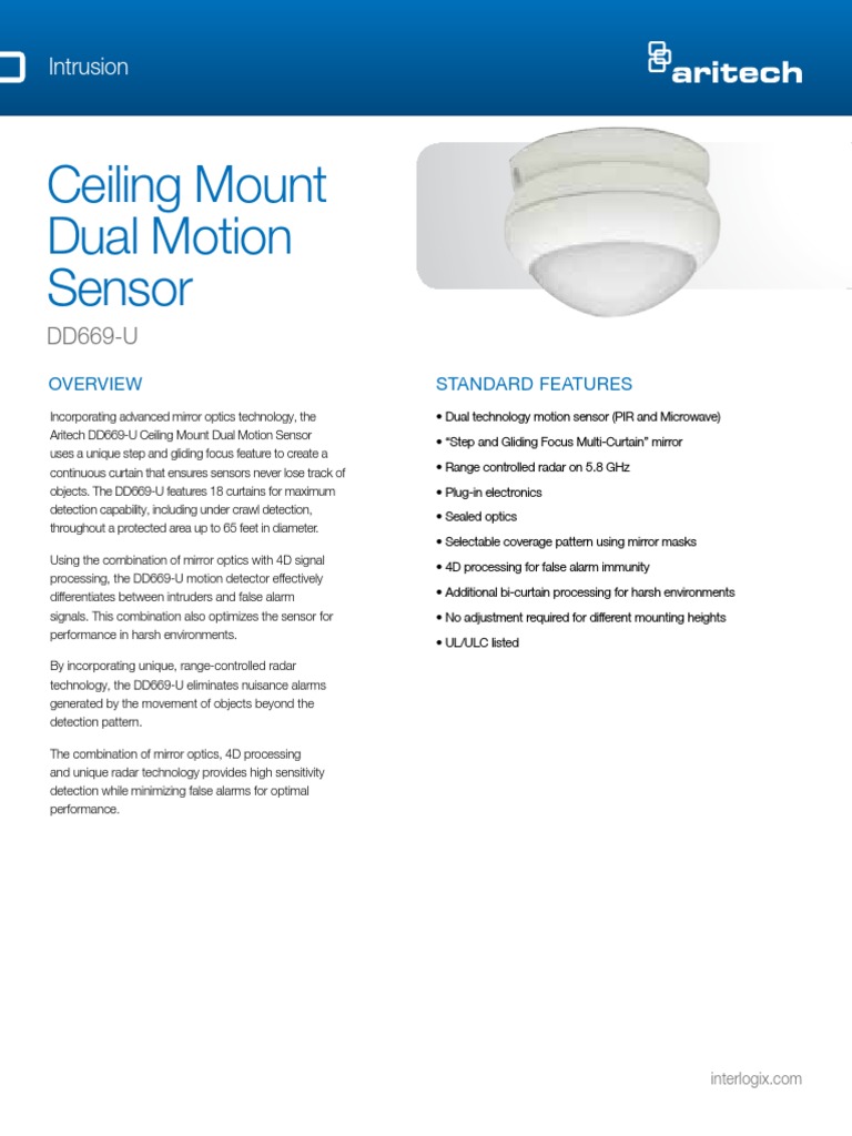 Aritech Ceiling Mount Sensor Ds PDF | PDF | Radar | Microwave