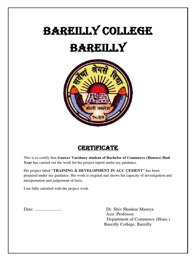 Bareilly College Bareilly: Certificate | PDF