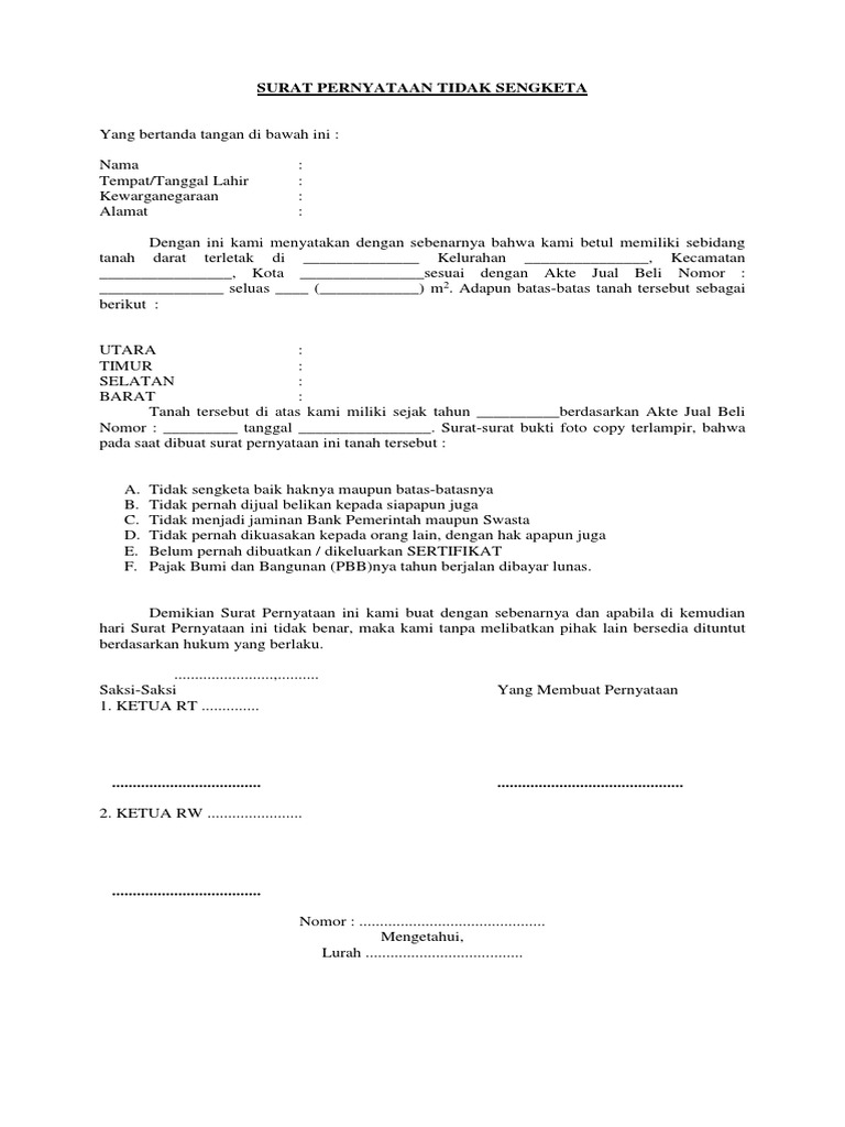 Contoh Surat Keterangan Tanah (SKT) | PDF