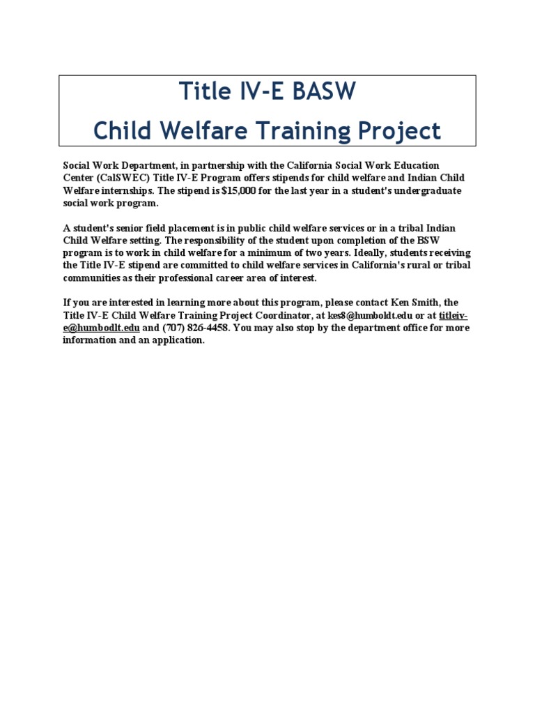 Title IV-E Child Welfare Stipend Program | PDF