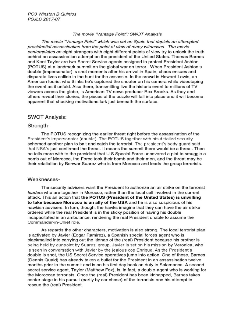 Vantage Point Movie SWOT Analysis | PDF | Violence