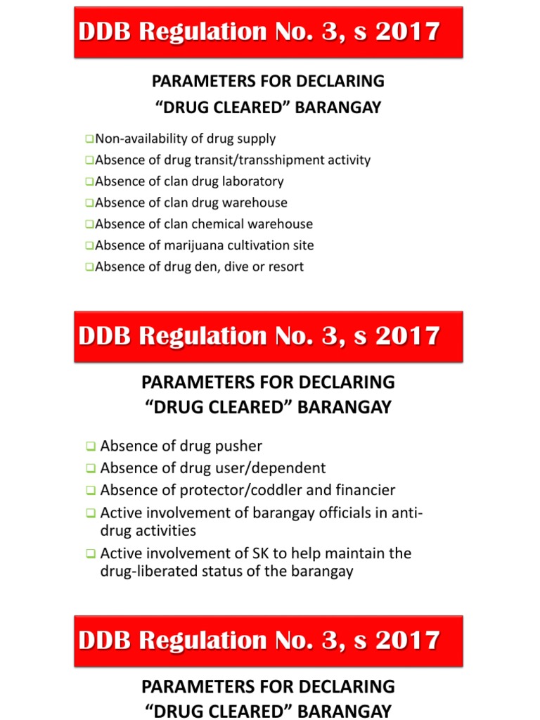 DDB Regulation No. 3, S 2017: Parameters For Declaring "Drug Cleared ...