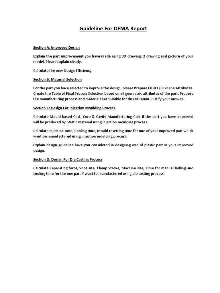 Guideline For DFMA Report: Section A: Improved Design | PDF