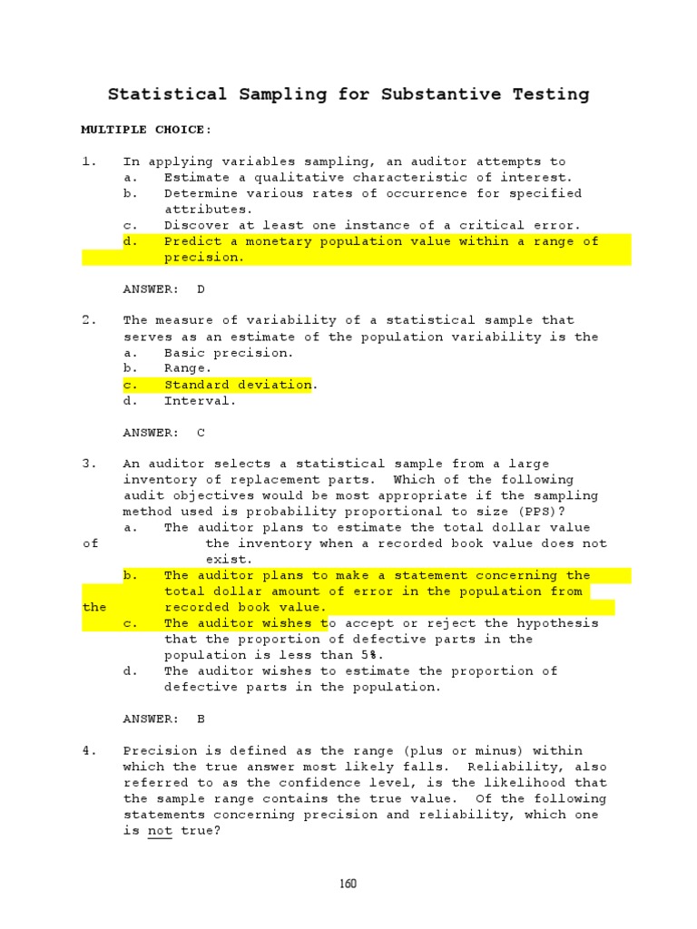 Statistical Sampling For Substantive Testing: Multiple Choice | PDF ...