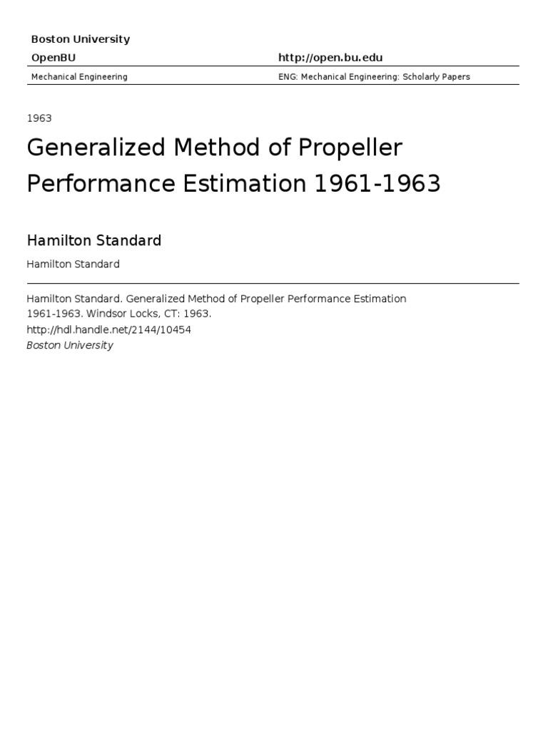 Generalized Method of Propeller Performance Estimation 1961-1963 ...