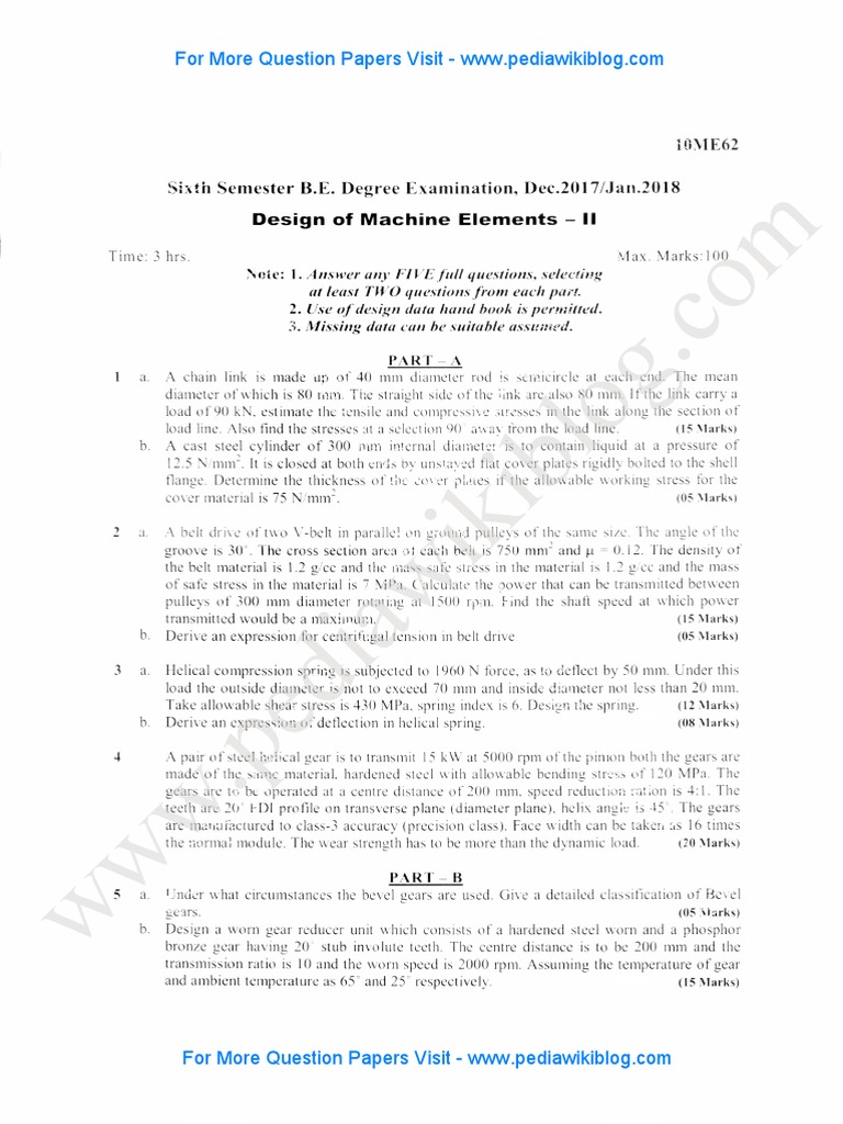 Design of Machine Elements 2 Jan 2018 (2010 Scheme) | PDF | Gear | Piston