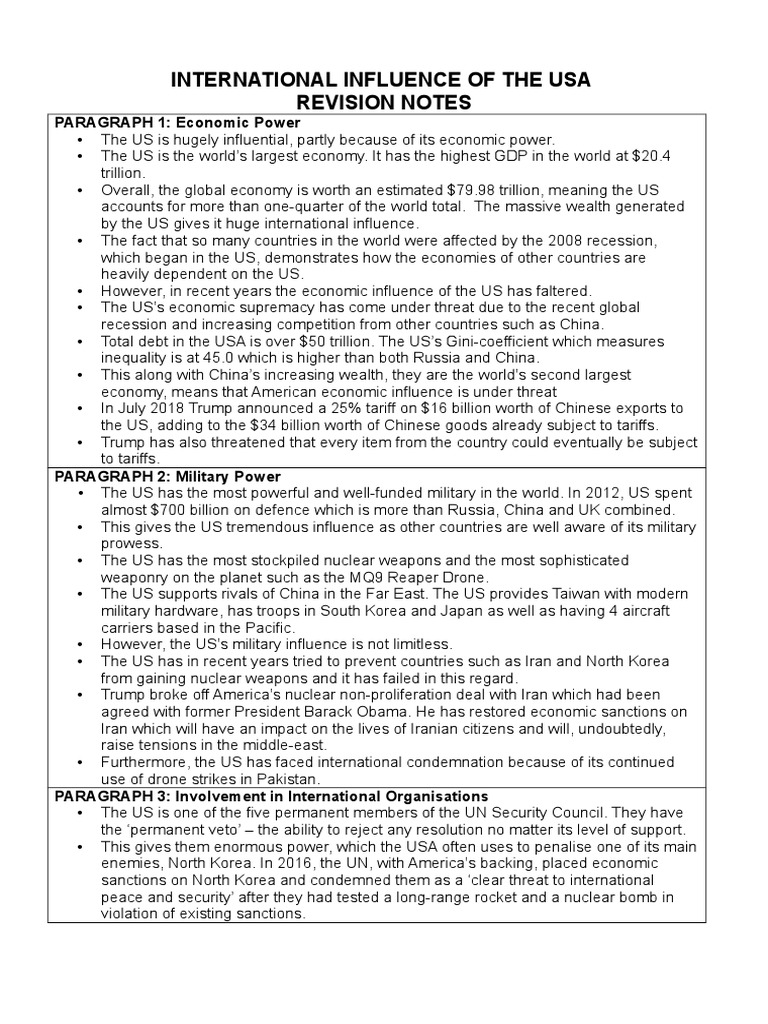 International Influence of The Usa Revision Notes: PARAGRAPH 1 ...