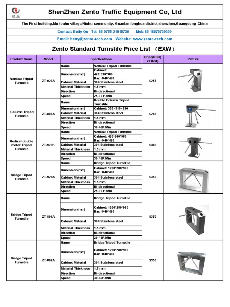 Zento Total Turnstile Price List | PDF | Access Control