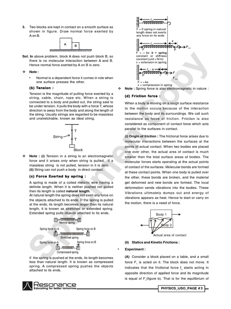 (B) Tension:: - KX K Spring | PDF | Tension (Physics) | Force